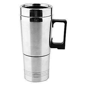 aqxreight - 350ML+150ML 12V Stainless Steel Car Heated Coffee Mug Coffee Cup Warmer Heated Mug Travel Cup