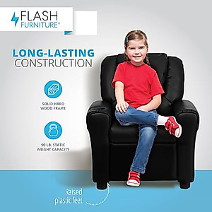 Flash Furniture Vana LeatherSoft Kids Recliner with Cup Holder, Headrest, and Safety Recline, Contemporary Reclining Chair for Kids, Supports up to 90 lbs., Black
