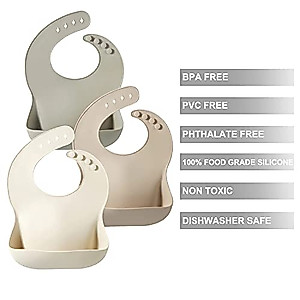 PandaEar Silicone Baby Bib for Girls Boys| Adjustable Waterproof Eating Bibs| BPA Free Soft Durable Silicone Bibs for Babies & Toddlers with Large Pocket Food Catcher
