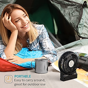 Mini Portable Battery Operated Desk Fan, Rechargeable & USB Powered Handheld Fan with Atmosphere Light & Flashlight, Strong Airflow, 3 Speeds, Small Personal Hand Held Fan for Desktop Camping (Black)