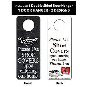 Foldable Shoe Cover Holder (Black) with Bonus Please Use Shoe Covers, Double Sided, Door Hanger