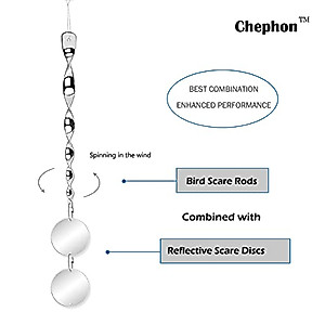Chephon Bird Scare Rods with Reflective Discs Reflectors - Upgraded Bird Spinner Scare Device of Twisting Rods and Disks to Keep Birds Away Like Woodpecker and Pigeon - 6 Pack