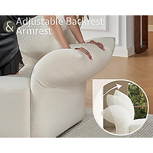 Jocisland 118 Inch Sectional Couch, 3 Seats Modular Sectional Sofa- Adjustable Arm and Backrest, Modern Sofa- Comfy Couches for Living Room, Off-White Bouclé