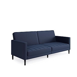 DHP Farnsworth 79 Inch Futon Sofa Bed, Upholstered Couch Sleeper with Tufted Seat, Mid-Century Modern, Navy