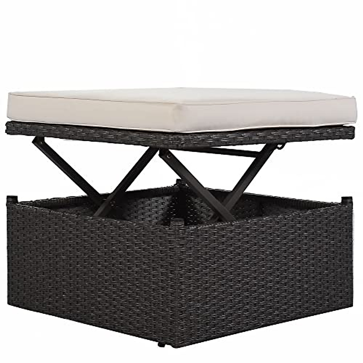 Merax 4 Pieces Outdoor Patio Rattan Daybed with Retractable Canopy, UV-Proof Resin Wicker Patio Sofa Set with Washable Beige Cushions and Lifting Table