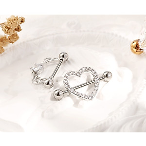 Shakalaka Surgical Steel Nipple Rings Body Piercing Jewelry for Women with Cute Heart 14g Silver