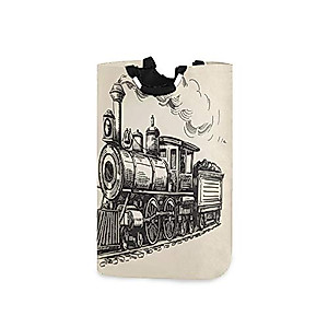 AUUXVA Laundry Basket Vintage Steam Locomotive Train Laundry Hamper with Handles Large Storage Clothes Toys Collapsible Laundry Bag for Bathroom Office Bedroom
