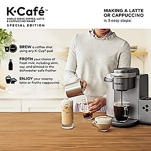 Keurig K-Cafe Special Edition Single Serve K-Cup Pod Coffee, Latte and Cappuccino Maker, Comes with Dishwasher Safe Milk Frother, Shot Capability, Nickel