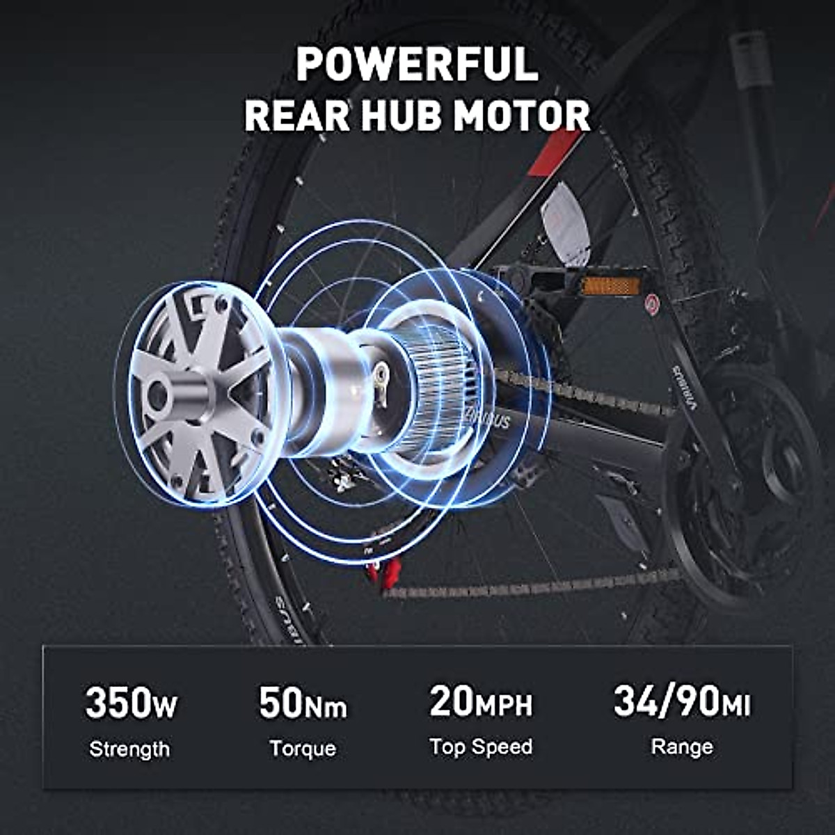 Viribus Electric Bike, 26 inch Electric Mountain Bike for Adults with Throttle, 21 Speed Electric Bicycle, 25 mph E Bike with 48V Removable Battery, Disk Brakes, Adjustable Seat, eBike Men Women