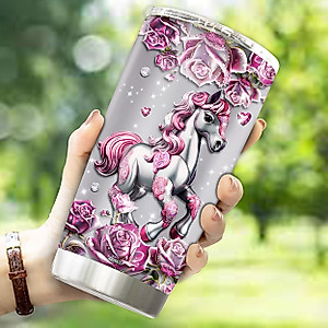 Personalized Horse Gifts for Girls, Women, Insulated Stainless Steel Coffee Cup, Travel Mug, Tumbler, Water Bottle, Gift for Horses Lover, Christmas, Birthday, Mother's Day, Valentine