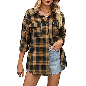 Zontroldy Womens Flannel Plaid Shirts Oversized Lightweight Buffalo Plaid Button Down Shirt Blouse Tops (0355-02Brown-S)