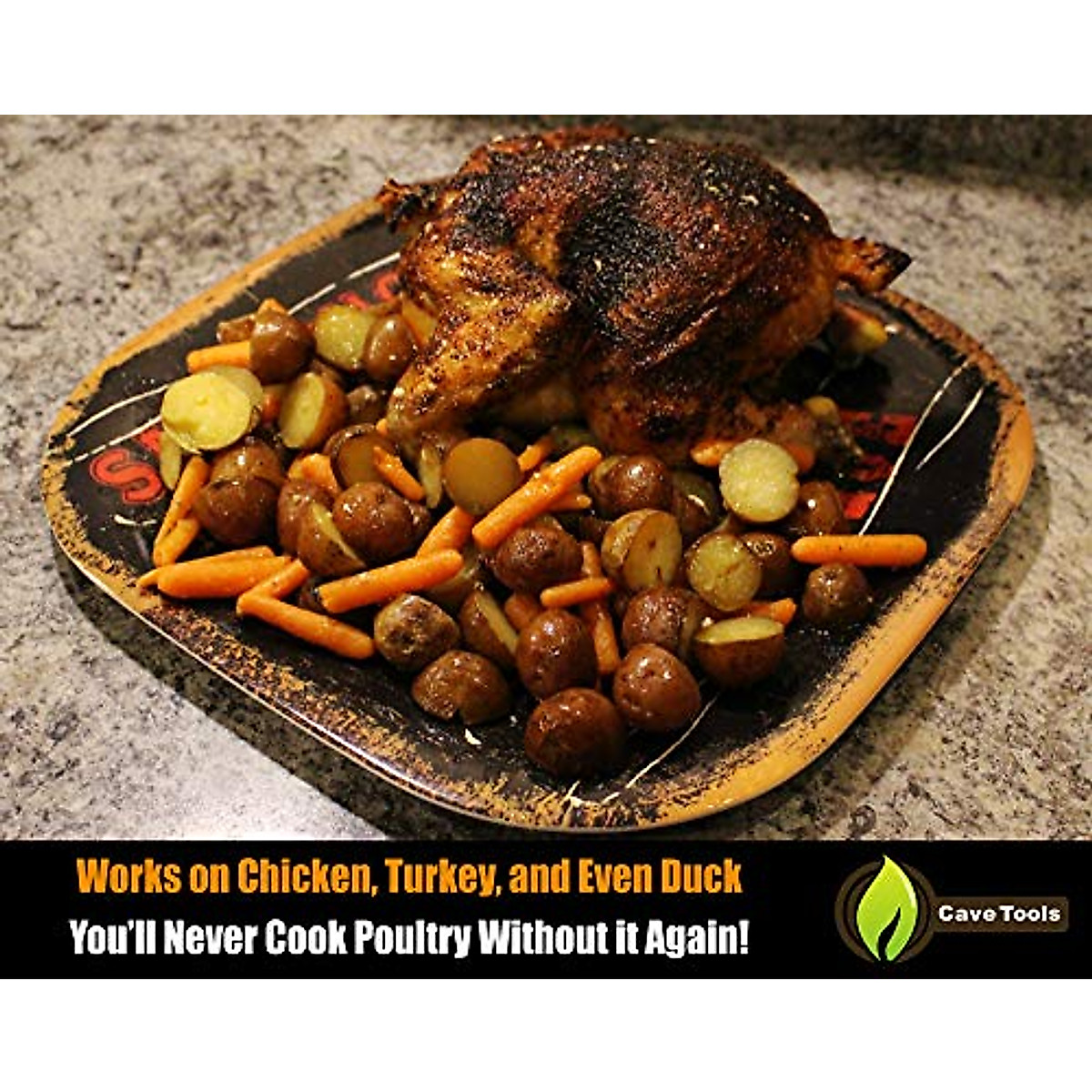 Cave Tools Chicken & Turkey Roasting Rack for Smoker, Grill or Oven; 2 in 1 Poultry Lifter Wire Rack - BBQ Grill Accessories