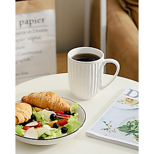 Hasense Ceramic Coffee Mugs Set of 4, 16 Oz Large Ribbed Coffee Cups with Big Handle, Unique Modern Style White Latte Mugs for Tea,Cocoa,Milk,Cappuccino, Microwave & Dishwasher Safe