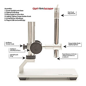Opti-Tekscope Digital USB Microscope Camera- Advanced CMOS Sensor, True High Definition Macro 200x Zoom Imaging –1600 x 1200, Video, Superior Industrial Quality Base, 8 LED, Windows Mac Linux