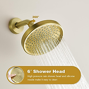 Tohlar Gold Shower Faucet, Single-Handle Shower Faucet Set with 6 Inch Rainfall Shower Head and Handle Set Modern Shower Trim Kit with Shower Valve Bath Shower Faucet Kit, Brushed Gold