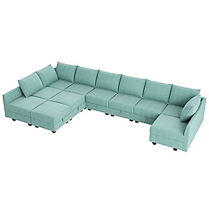 HONBAY Convertible U Shaped Modular Sofa Sectional Modular Couch with Chaise Oversized Sofa Sleeper Couch for Large Living Room,Aqua Blue