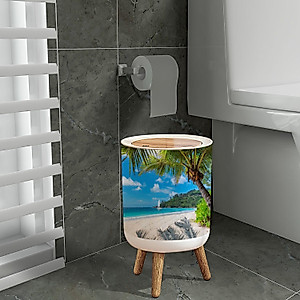 LGCZNWDFHTZ Small Trash Can with Lid for Bathroom Kitchen Office Beach Palm Trees Sailing Boat Garbage Bin Waste Basket Decorative 1.8 gallons
