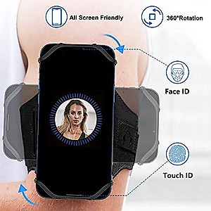 VUP Running Armband 360°Rotatable for iPhone 14/13/Pro Max/Pro/Mini/12/11/SE/Xs/XR/X/8/7/Plus, Fits All 4-6.7 Inch Smartphones, with Key Holder Phone Armband for Running Hiking Biking (Black)