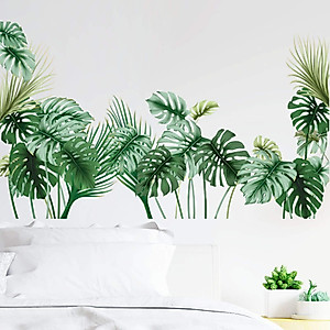Tropical Wall Decals Palm Leaf Wall Stickers for Living Room, Green Plants Wall Decor Posters Vinyl Peel and Stick Art Murals for Bedroom Nursery Office