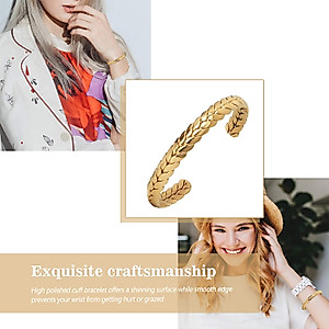 Lolalet Wide Open Cuff Bracelet, for Women, 18K Gold Plated Wheat Style Couples Love Bracelets, Weave Braided Twisted Open Cuff Bangle Jewelry –Gold