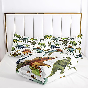 Nttopship Dinosaur Comforter Sets Full Size，Dinosaur Printed Quilt Set for Bedroom Soft Microfiber All Season Print Quilt Set with 1 Comforter and 2 Pillow Case