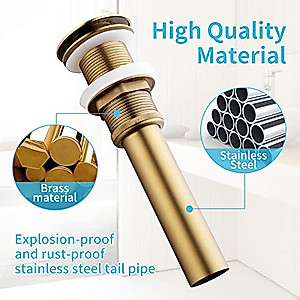 EAARSUO Bathroom Sink Pop Up Drain Without Overflow, Vessel Sink Drain with Detachable Filter Basket, Anti-Corrosion and Anti-Clogging Sink Pop Up Drain Stopper (Brushed Gold)