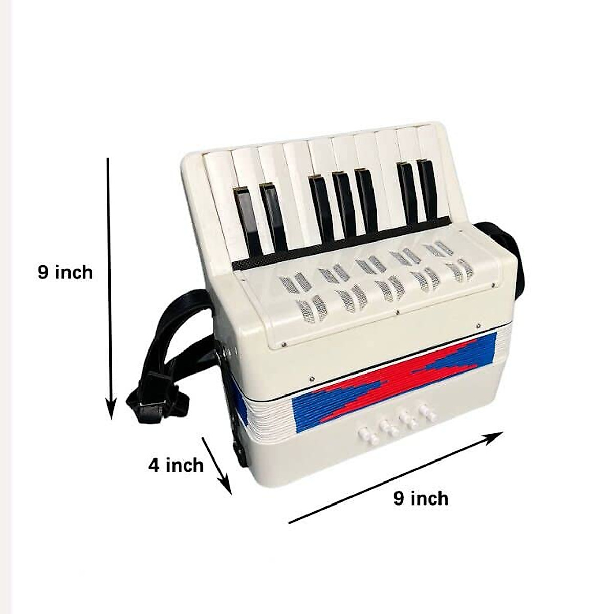 BORIYAM Accordion 17 Keys 8 Bass,Toys for Children and Adult Beginners，Accordion Instrument ，Early Learning Enlightenment Instrument (White)