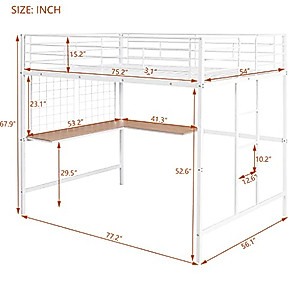 Goohome Full Size Metal Loft Bed with L-Shaped Desk and Metal Grid,Metal Loft Bed Frame with Ladder and Full Length Guardrail, Side Stairs, Space-Saving, Noise Free, No Box Spring Neede for Teen Adult