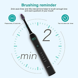 DLM Oral Care 48000 Electric Toothbrush,Powered Toothbrush with 5 Modes & 3 Replacement Brush Heads, Black Wirless Toothbrush Charging for Family&Travel