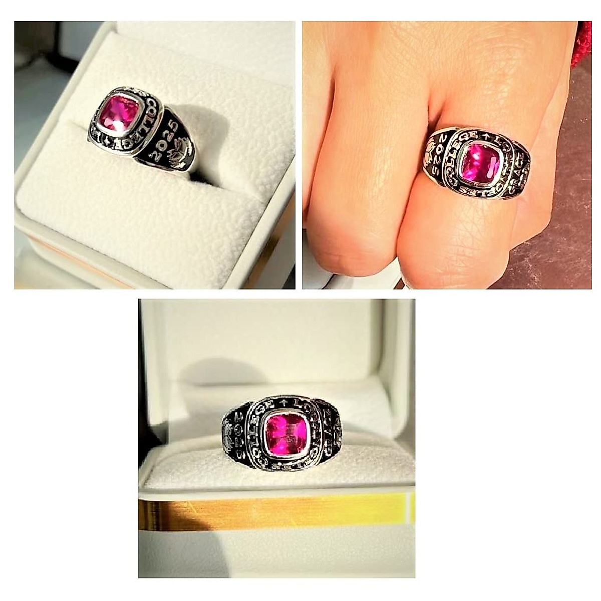 JNJ Customized class ring for ladies, sterling silver class ring for women high school or college-Square