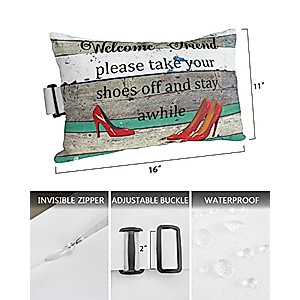 Chaise Lounge Head Resting Pillows Red High Heels Teal Gradient Wood Grain Lumbar Pillows Waterproof Patio Furniture Pillow with Insert Adjustable Elastic Stripe for Recliner Beach Chairs, 2 Pack