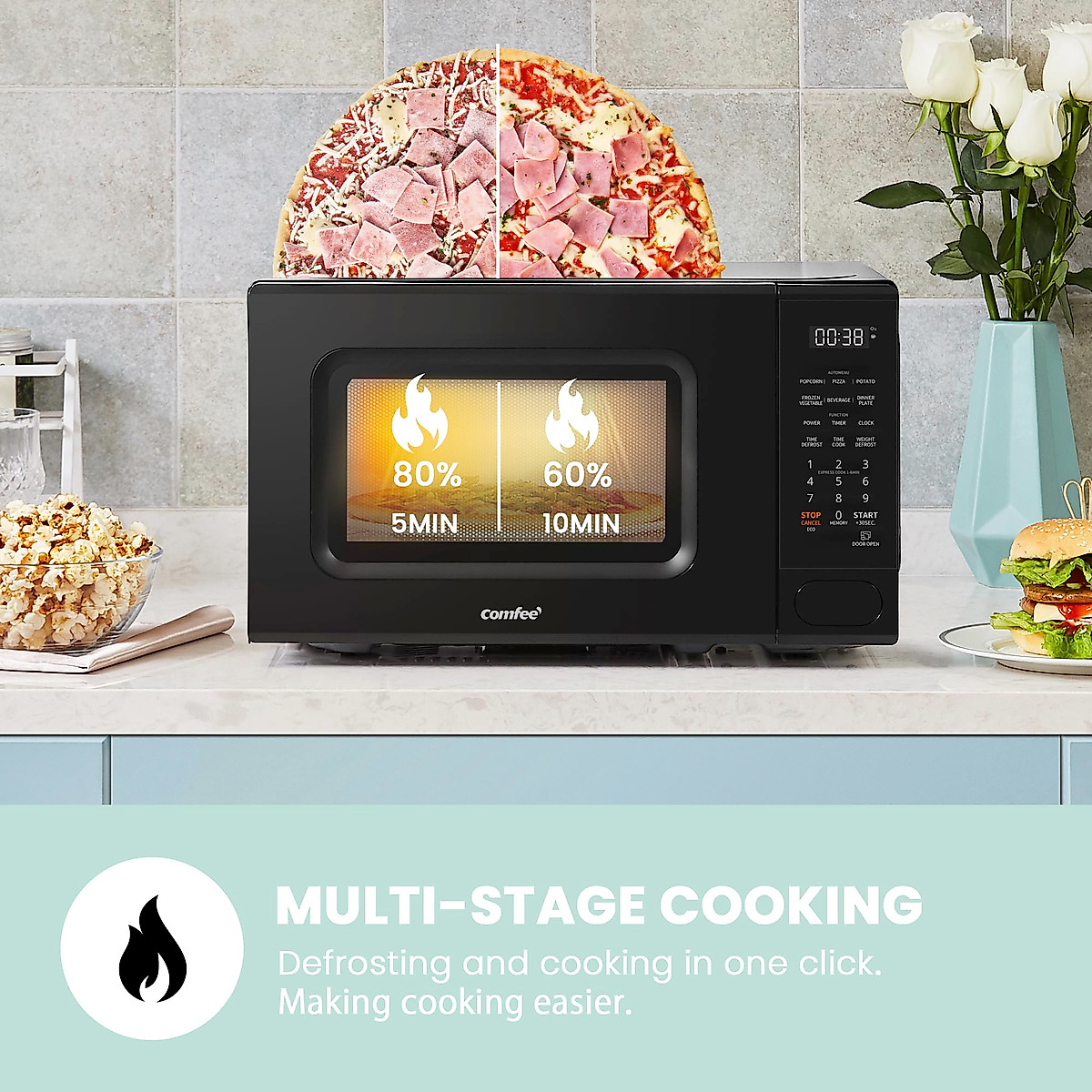 COMFEE CMO-C20M1WB Countertop Microwave Oven, 0.7 cu.ft Small Microwave with 11 power levels,Turntable Reset Function, Speedy Cooking, Weight/Time Defrost, Memory function, Children Lock, 700W