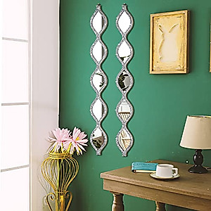 BBTO Teardrop Mirror Wall Decor Decorative Mirror Rustic Crush Diamond Mirrors Wall Decor Farmhouse Decorative Long Mirror for Bathroom Bedroom Entryway Apartment Living Room (Silver, 2 Pcs)