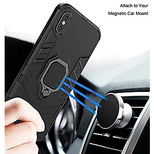 Urspasol for Xiaomi Redmi Note 8 Case with Screen Protector Tempered Glass Hybrid Heavy Duty Armor Protective Bumper Cover with 360° Degree Ring Holder Kickstand (Black)