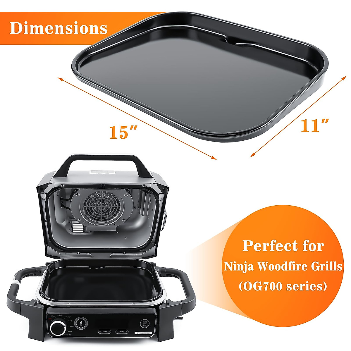 GRISUN Enamel Cast Iron Griddle for Ninja Woodfire Grills (OG700 Series), Outdoor Flat Top Griddle Plate, Compatible with XSKGRDPLT for Ninja OG701, Griddle Pan with Oil Hole, Insert