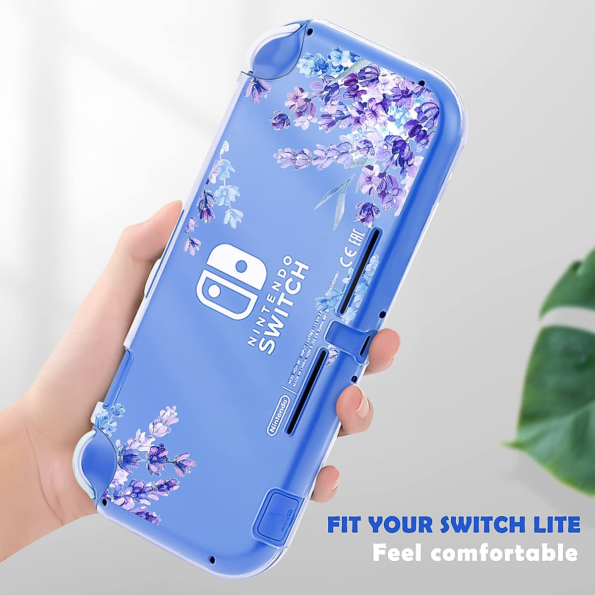 DLseego Purple Lavender Flower Floral Clear Switch Lite Protective Case 2-Piece Split Full Wrap PC Hard Shell Anti-Scratch All-Round Protection Cover for Switch 2019 Model