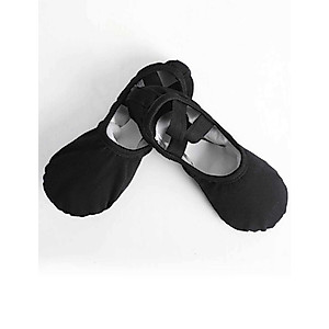 Daydance Black Ballet Slippers for Women, 4 Way Elastic Canvas Dance Shoes