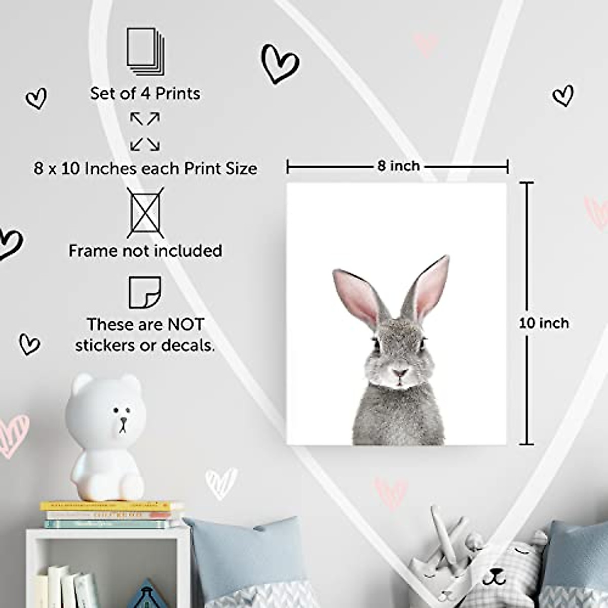 Designs by Maria Inc. Animal Posters | Baby Nursery Decor | Baby Room Pictures Art | Cute Animal Pictures | Set of 6 UNFRAMED Wall Prints | Boy & Girl Baby Room Wall Decor Animal Print (8"x10")