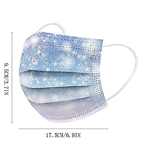 Wtosuhe 50Pcs Adults Disposable Frozen Snowflake Face_Masks with Cartoon Designs, 3-Ply Winter Breathable FaceMasks with Nose Wire for Women Man Holiday Work Travel (Snow_C) (Snow_C)