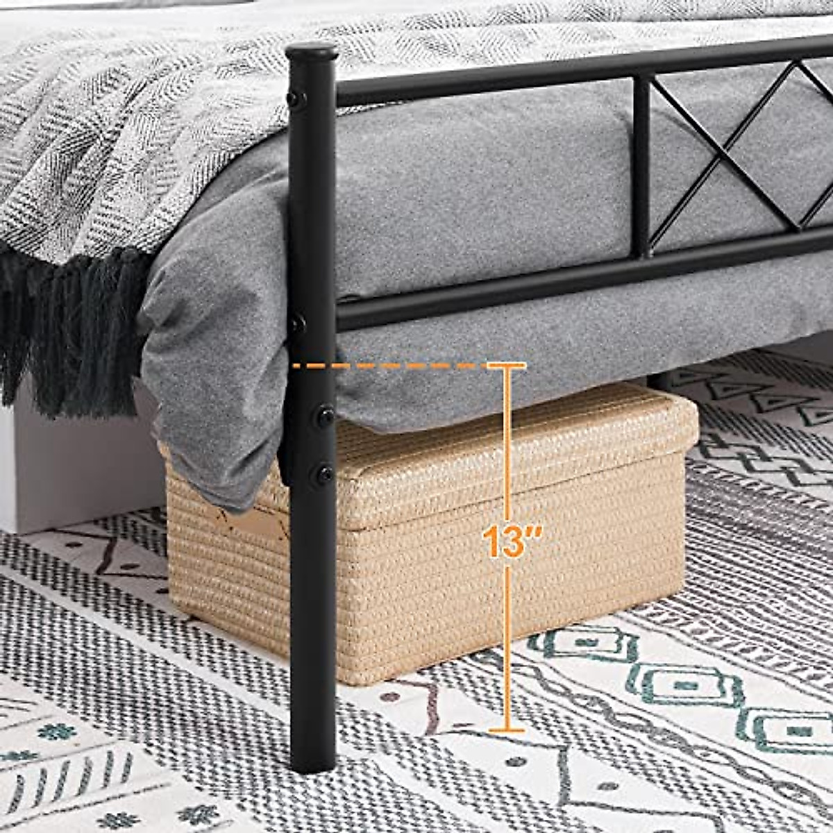 Yaheetech King Size Metal Bed Platform with Headboard and Footboard/Mattress Foundation/Under Bed Storage Black