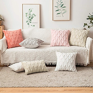 MIULEE Coral Red Throw Pillow Covers 20x20 Set of 2 Spring Decorative Farmhouse Couch Throw Pillows Boho Shells Cute Soft Plush Wool Winter Pillowcases for Bedroom Living Room Sofa