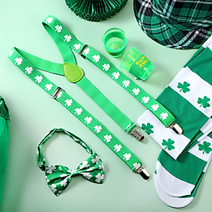 St. Patrick's Day Accessory Set, Include Shamrock Y Back Suspender with Cups, Shamrocks Bowtie and Knee Socks for St. Patrick's Day Party