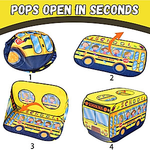 Pop Up Play Tent for Kids - My First Foldable Indoor & Outdoor Playhouse Vehicle Toys for Toddlers, Boys and Girls (School Bus)