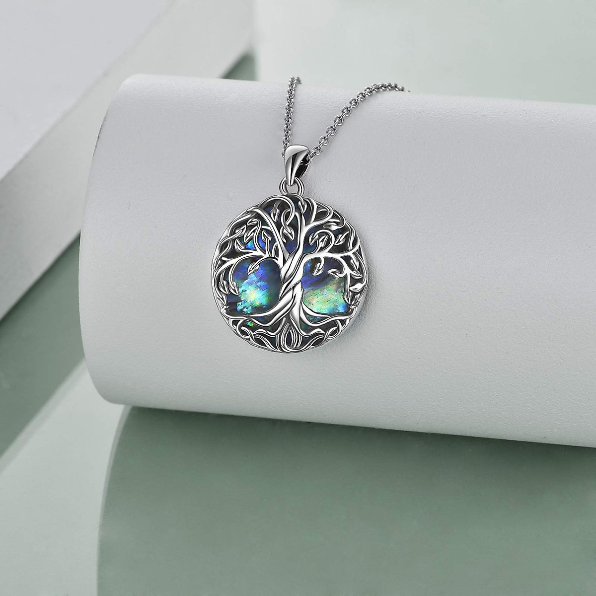 WINNICACA Tree of Life Necklace Sterling Silver Celtic Necklaces for Women Abalone Jewelry Abalone Shell Tree of Life Pendant Celtic Jewelry for Women Birthday Gifts for Mom