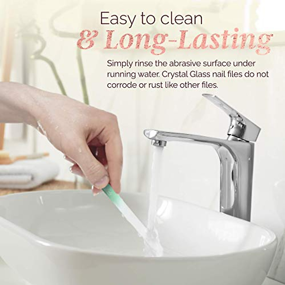 ClassyLady Glass Nail File - Crystal Nail File, Filing Board for Professional Fingernail Care and Smooth Precise Filing, Easy to Clean - Yellow/Pink with case