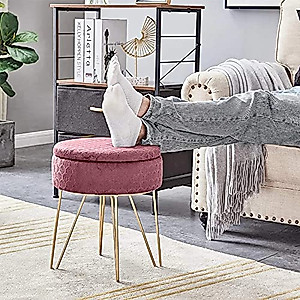 SoOSSN Pink Vanity Stool,Round Storage Seat with Metal Legs,Modern Dressing Chair Footrest Stool for Living Room Bedroom