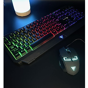Gaming Keyboards Black Membrane Gaming Keyboard,104 Keys Laser US Layout * Metal Included,Keycaps and Space Backlight,Lighting with Rainbow Color