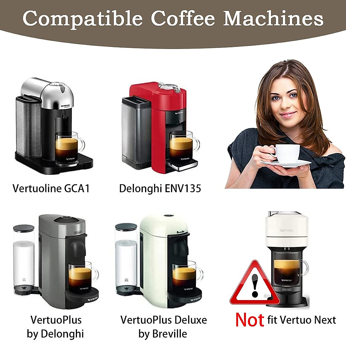 5pcs Reusable Coffee Pods for Nespresso VertuoLine, Refillable Coffee Capsules for Vertuo, Refill Coffee Pod for Nespresso Machine with 5pcs Aluminum Foil Lids (5pcs Black (230 ml))