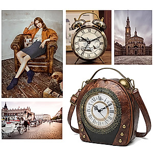 Real Working Clock Handbags Purse Antique Steampunk Shoulder Bag PU Messenger Bag