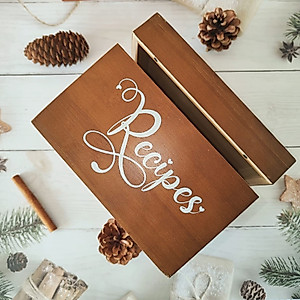 Lumicook Cursive Wood Recipe Box with 120 Double Sided Cards and 7 Dividers | Bamboo Recipe Card Box with Phone and Card Holder | Dark Brown Bamboo Wood Recipe Organizer